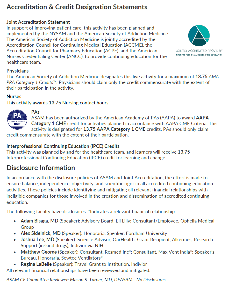 Schedule - New York Society of Addiction Medicine
